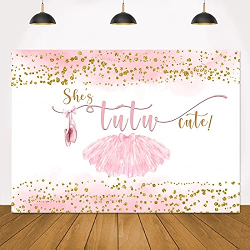 Lofaris 7x5ft Tutu Cute Backdrop for Girls Baby Shower Photography Background Golden Dots Girls Birthday Party Decorations Banner Blush Pink Glitter Ballet Shoes Tutu Photo Booth Props