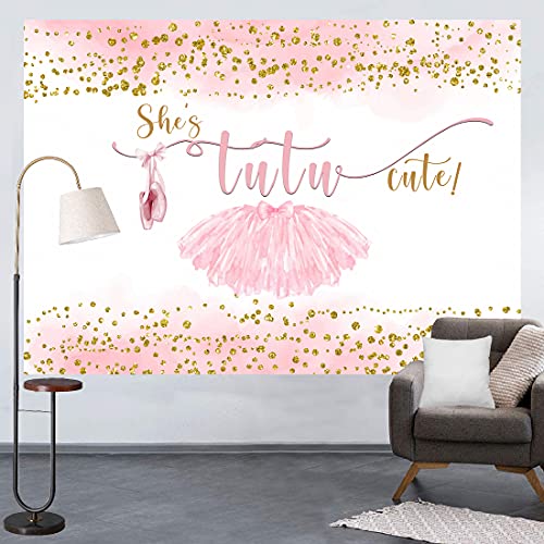 Lofaris 7x5ft Tutu Cute Backdrop for Girls Baby Shower Photography Background Golden Dots Girls Birthday Party Decorations Banner Blush Pink Glitter Ballet Shoes Tutu Photo Booth Props