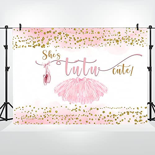 Lofaris 7x5ft Tutu Cute Backdrop for Girls Baby Shower Photography Background Golden Dots Girls Birthday Party Decorations Banner Blush Pink Glitter Ballet Shoes Tutu Photo Booth Props