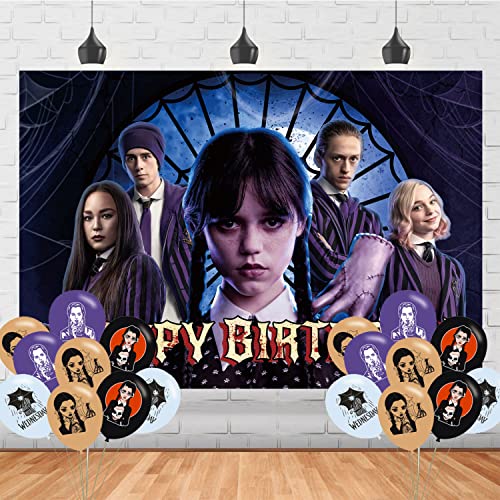 Wednesday Addams Party Banner,Wednesday Addams Backdrop 7x5 Wednesday Addams Background Addams Themed Backdrops for Party Supplies Addams Background Birthday