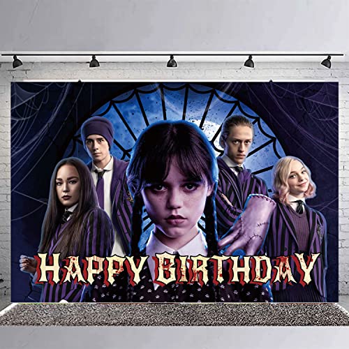 Wednesday Addams Party Banner,Wednesday Addams Backdrop 7x5 Wednesday Addams Background Addams Themed Backdrops for Party Supplies Addams Background Birthday