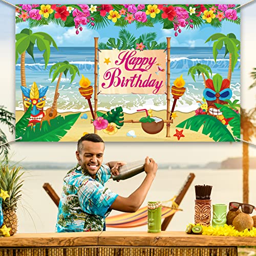 Summer Hawaiian Birthday Backdrop for Hawaiian Luau Party Decorations Hawaiian Aloha Beach Banner for Aloha Luau Birthday Party Supplies Photo Booth Props Banner