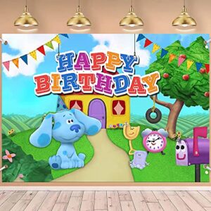 deleto 7×5ft blue dog happy birthday backdrop decorations birthday party supplies cute blue cartoon puppy banner (84″ x 60″)