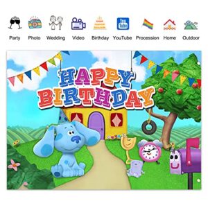 DELETO 7×5Ft Blue Dog Happy Birthday Backdrop Decorations Birthday Party Supplies Cute Blue Cartoon Puppy Banner (84" x 60")