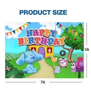 DELETO 7×5Ft Blue Dog Happy Birthday Backdrop Decorations Birthday Party Supplies Cute Blue Cartoon Puppy Banner (84" x 60")