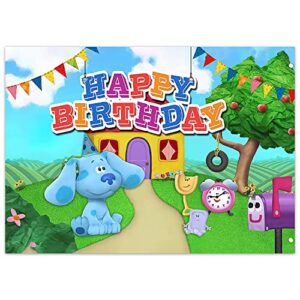 DELETO 7×5Ft Blue Dog Happy Birthday Backdrop Decorations Birthday Party Supplies Cute Blue Cartoon Puppy Banner (84" x 60")