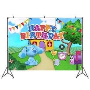 DELETO 7×5Ft Blue Dog Happy Birthday Backdrop Decorations Birthday Party Supplies Cute Blue Cartoon Puppy Banner (84" x 60")