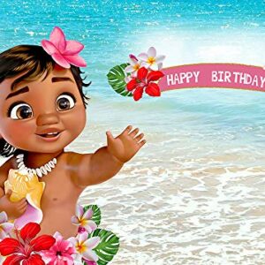 Moana Happy Birthday Backdrop Summer Beach Birthday Party Photography Background for Girl Baby Shower Kids Children Cake Table Decoration Supplies Banner 7x5FT