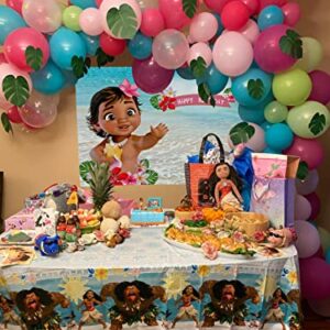 Moana Happy Birthday Backdrop Summer Beach Birthday Party Photography Background for Girl Baby Shower Kids Children Cake Table Decoration Supplies Banner 7x5FT