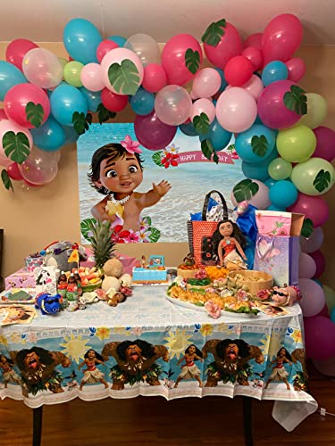 Moana Happy Birthday Backdrop Summer Beach Birthday Party Photography Background for Girl Baby Shower Kids Children Cake Table Decoration Supplies Banner 7x5FT