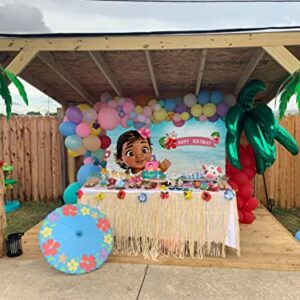 Moana Happy Birthday Backdrop Summer Beach Birthday Party Photography Background for Girl Baby Shower Kids Children Cake Table Decoration Supplies Banner 7x5FT