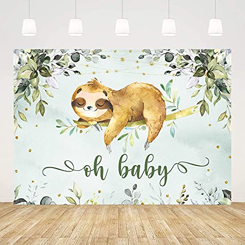 Ticuenicoa 5x3ft Sloth Baby Shower Backdrop Oh Baby Backdrops for Babyshower Party Green Leaves Jungle Animals Photo Background for Photography Kids Birthday Cake Table Decoration Gender Reveal Favors