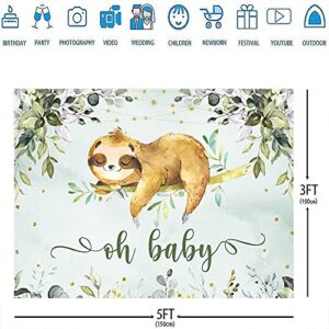 Ticuenicoa 5x3ft Sloth Baby Shower Backdrop Oh Baby Backdrops for Babyshower Party Green Leaves Jungle Animals Photo Background for Photography Kids Birthday Cake Table Decoration Gender Reveal Favors