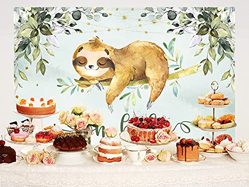 Ticuenicoa 5x3ft Sloth Baby Shower Backdrop Oh Baby Backdrops for Babyshower Party Green Leaves Jungle Animals Photo Background for Photography Kids Birthday Cake Table Decoration Gender Reveal Favors