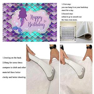 WR Mermaid Backdrop Under The Sea Blue Purple Mermaid Scales Birthday Photography Background for Girl Mermaid Princess Party Cake Table Decorations (7x5FT(Width 210cm x Height 150cm))