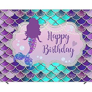 WR Mermaid Backdrop Under The Sea Blue Purple Mermaid Scales Birthday Photography Background for Girl Mermaid Princess Party Cake Table Decorations (7x5FT(Width 210cm x Height 150cm))