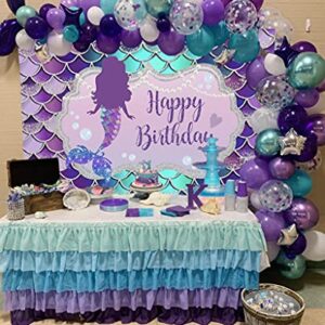 WR Mermaid Backdrop Under The Sea Blue Purple Mermaid Scales Birthday Photography Background for Girl Mermaid Princess Party Cake Table Decorations (7x5FT(Width 210cm x Height 150cm))