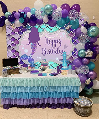 WR Mermaid Backdrop Under The Sea Blue Purple Mermaid Scales Birthday Photography Background for Girl Mermaid Princess Party Cake Table Decorations (7x5FT(Width 210cm x Height 150cm))