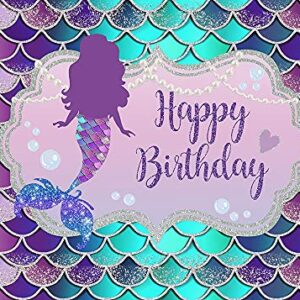 WR Mermaid Backdrop Under The Sea Blue Purple Mermaid Scales Birthday Photography Background for Girl Mermaid Princess Party Cake Table Decorations (7x5FT(Width 210cm x Height 150cm))