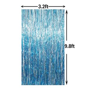 GOER 3.2 ft x 9.8 ft Metallic Tinsel Foil Fringe Curtains Party Photo Backdrop Party Streamers for Birthday,Graduation,New Year Eve Decorations Wedding Decor (Light Blue,5 pcs)