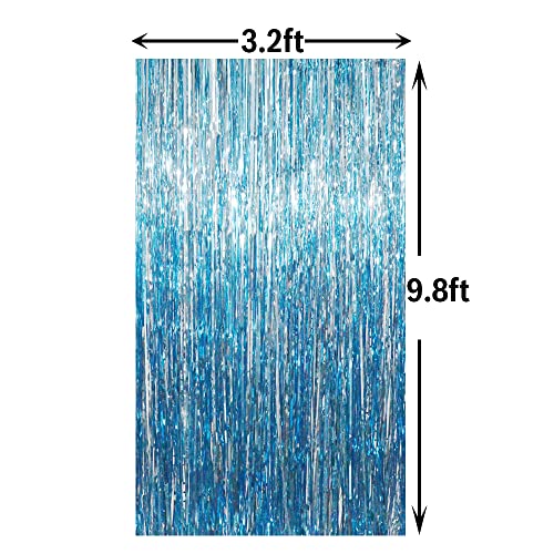 GOER 3.2 ft x 9.8 ft Metallic Tinsel Foil Fringe Curtains Party Photo Backdrop Party Streamers for Birthday,Graduation,New Year Eve Decorations Wedding Decor (Light Blue,5 pcs)