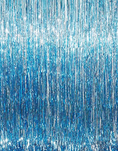 GOER 3.2 ft x 9.8 ft Metallic Tinsel Foil Fringe Curtains Party Photo Backdrop Party Streamers for Birthday,Graduation,New Year Eve Decorations Wedding Decor (Light Blue,5 pcs)