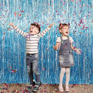 GOER 3.2 ft x 9.8 ft Metallic Tinsel Foil Fringe Curtains Party Photo Backdrop Party Streamers for Birthday,Graduation,New Year Eve Decorations Wedding Decor (Light Blue,5 pcs)