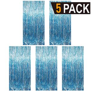 GOER 3.2 ft x 9.8 ft Metallic Tinsel Foil Fringe Curtains Party Photo Backdrop Party Streamers for Birthday,Graduation,New Year Eve Decorations Wedding Decor (Light Blue,5 pcs)