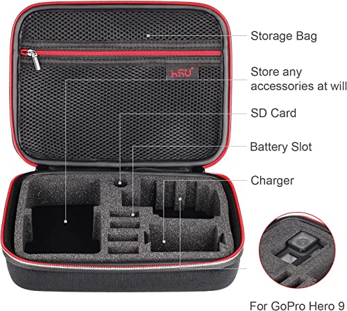 HSU Middle Protective Carrying Case for GoPro Hero 11, 10, 9, 8, Hero 7 Black, Hero 6,5, 4, LCD, Black, 3+, 3, 2 and Accessories, Compact and Safe Action Camera Travel Storage Solution for Adventurers