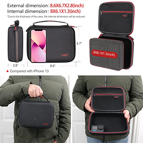 HSU Middle Protective Carrying Case for GoPro Hero 11, 10, 9, 8, Hero 7 Black, Hero 6,5, 4, LCD, Black, 3+, 3, 2 and Accessories, Compact and Safe Action Camera Travel Storage Solution for Adventurers