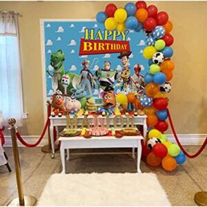 WRQ GCH 7x5ft Cartoon Toy Backdrop Blue Sky White Clouds Happy Birthday Party Decoration Toy Baby Shower Backdrop Cake Table Decoration