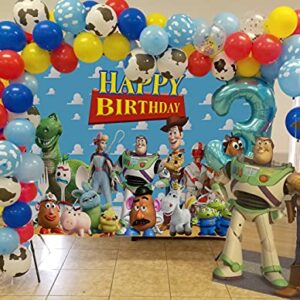 WRQ GCH 7x5ft Cartoon Toy Backdrop Blue Sky White Clouds Happy Birthday Party Decoration Toy Baby Shower Backdrop Cake Table Decoration