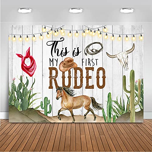 Mocsicka Cowboy 1st Birthday Backdrop Saddle Up Western Birthday Party Decoration This is My First Rodeo Backdround Party Banner Supplies Photo Props (7x5ft (82x60 inch))