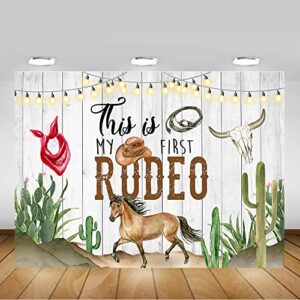 Mocsicka Cowboy 1st Birthday Backdrop Saddle Up Western Birthday Party Decoration This is My First Rodeo Backdround Party Banner Supplies Photo Props (7x5ft (82x60 inch))