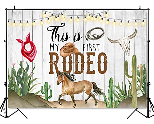 Mocsicka Cowboy 1st Birthday Backdrop Saddle Up Western Birthday Party Decoration This is My First Rodeo Backdround Party Banner Supplies Photo Props (7x5ft (82x60 inch))