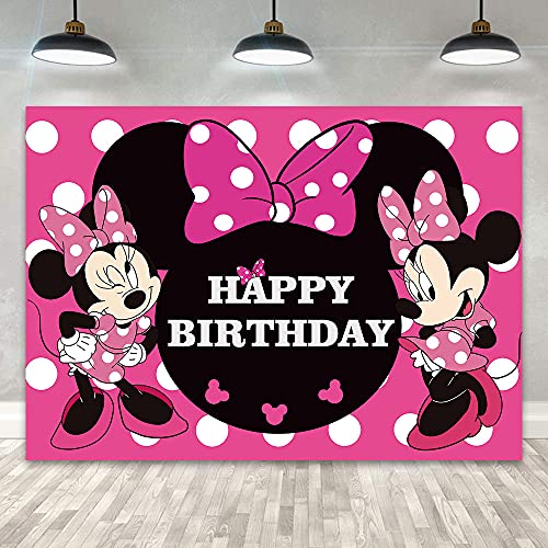 LXBO Cartoon Mouse Backdrop Pink Bow Princess Happy Birthday Backdrop Girl Party Photo Decorative Banners Baby Shower Photography Supplies (7x5FT)