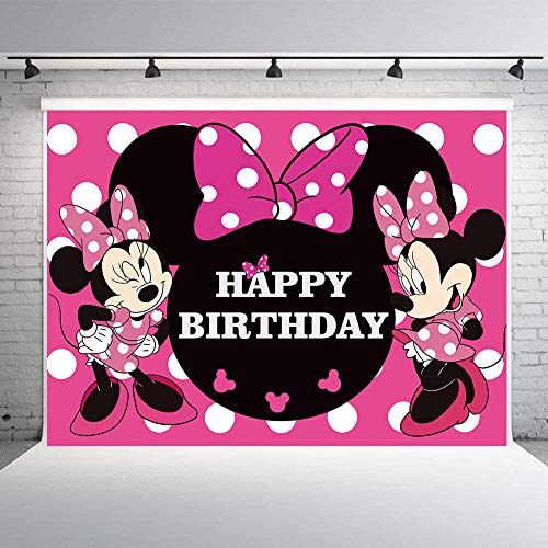 LXBO Cartoon Mouse Backdrop Pink Bow Princess Happy Birthday Backdrop Girl Party Photo Decorative Banners Baby Shower Photography Supplies (7x5FT)