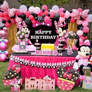 LXBO Cartoon Mouse Backdrop Pink Bow Princess Happy Birthday Backdrop Girl Party Photo Decorative Banners Baby Shower Photography Supplies (7x5FT)