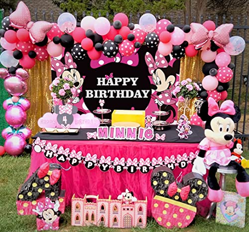 LXBO Cartoon Mouse Backdrop Pink Bow Princess Happy Birthday Backdrop Girl Party Photo Decorative Banners Baby Shower Photography Supplies (7x5FT)