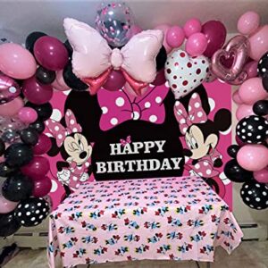 LXBO Cartoon Mouse Backdrop Pink Bow Princess Happy Birthday Backdrop Girl Party Photo Decorative Banners Baby Shower Photography Supplies (7x5FT)