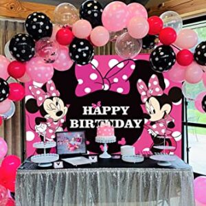 LXBO Cartoon Mouse Backdrop Pink Bow Princess Happy Birthday Backdrop Girl Party Photo Decorative Banners Baby Shower Photography Supplies (7x5FT)