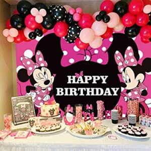 LXBO Cartoon Mouse Backdrop Pink Bow Princess Happy Birthday Backdrop Girl Party Photo Decorative Banners Baby Shower Photography Supplies (7x5FT)