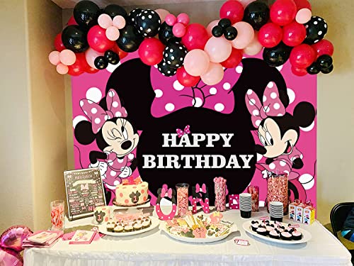 LXBO Cartoon Mouse Backdrop Pink Bow Princess Happy Birthday Backdrop Girl Party Photo Decorative Banners Baby Shower Photography Supplies (7x5FT)