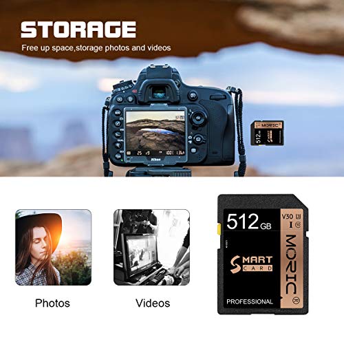 512GB SD Card Flash Memory Card Class 10 High Speed Security Digital Memory Card for Vloggers,Filmmakers, Photographers&Content Curator（512GB