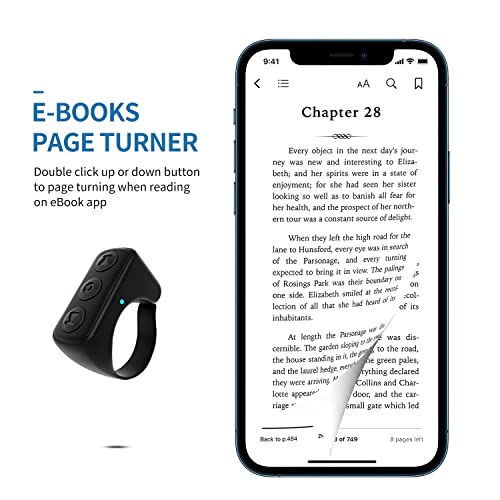 TIKTOK Bluetooth Remote Control, Kindle App Page Turner, Camera Selfie Remote, Tiktok Scrolling Ring for iPhone iPad iOS, Android (Black)