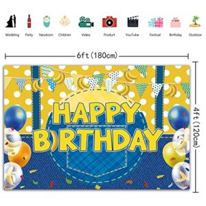 Yellow Happy Birthday Backdrop Cowboy Banana Balloon Flag Cartoon Birthday Photography Background Kids Baby Shower Boy Party Cake Table Decorations Banner Photo Props (6x4FT)