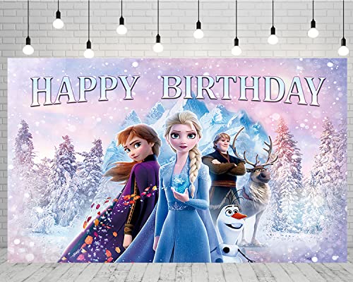 ASCLO Frozen 2 Backdrop for Birthday Party Supplies 5x3ft Frozen Photo Backgrounds Elsa Theme Baby Shower Banner for Birthday Cake Table Decoration, white, One Size