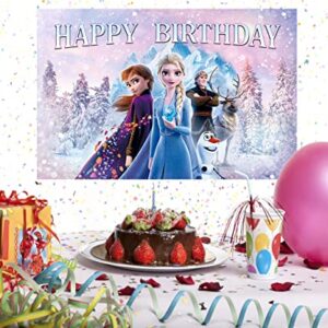 ASCLO Frozen 2 Backdrop for Birthday Party Supplies 5x3ft Frozen Photo Backgrounds Elsa Theme Baby Shower Banner for Birthday Cake Table Decoration, white, One Size