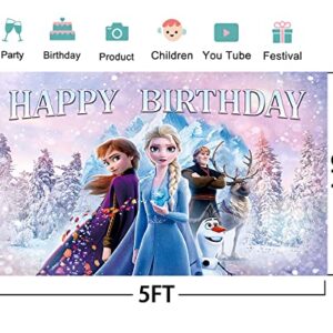 ASCLO Frozen 2 Backdrop for Birthday Party Supplies 5x3ft Frozen Photo Backgrounds Elsa Theme Baby Shower Banner for Birthday Cake Table Decoration, white, One Size