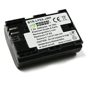 wasabi power lp-e6, lp-e6n battery for canon eos 5d mark ii/iii/iv, 5ds, 5ds r, 6d, 6d mark ii, 7d, 7d mark ii, 70d, 80d, 90d, r, r5, r6, ra, xc10, xc15, bmpcc 4k, bmpcc 6k